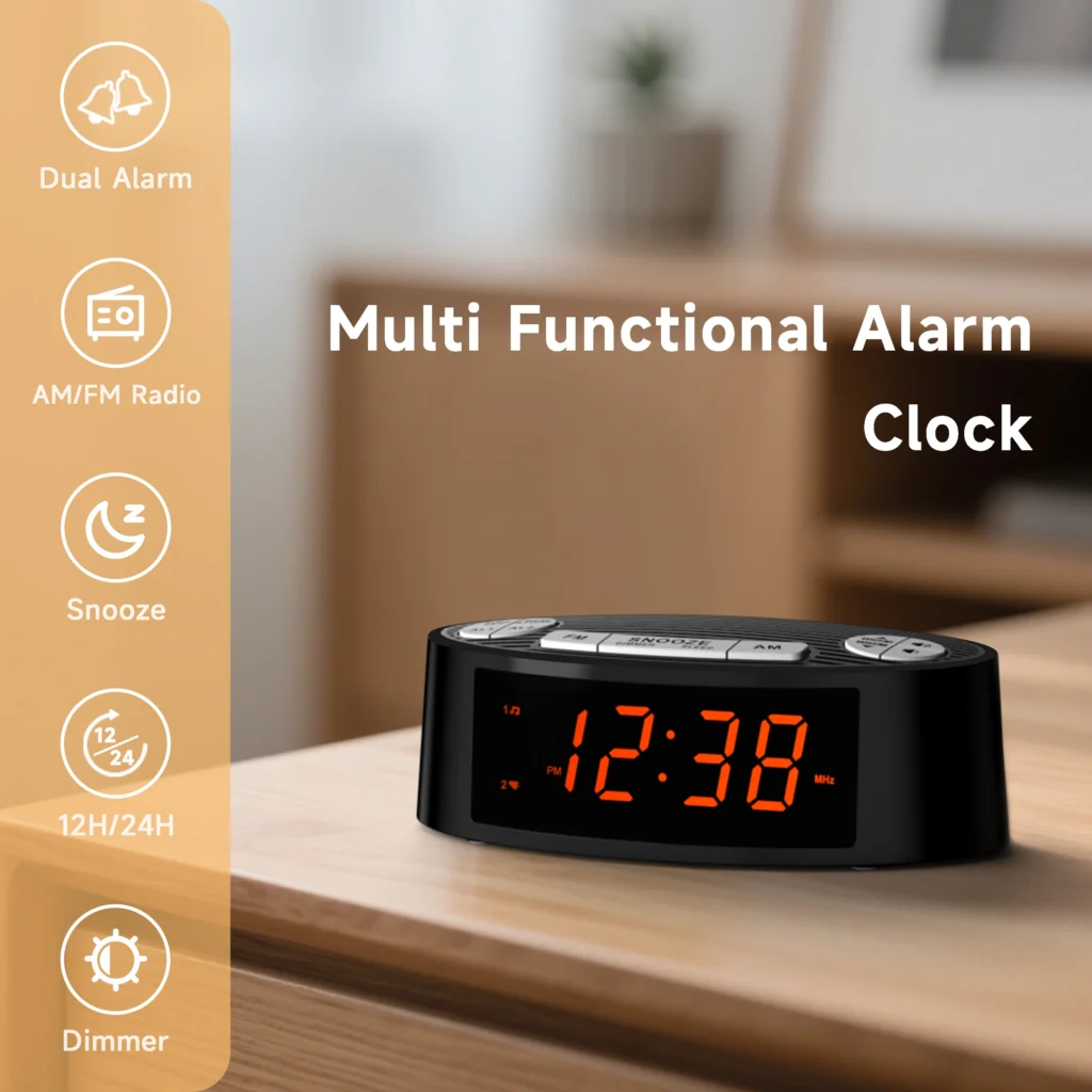 (€ 28,07) Big display alarm clock radio AM FM dual alarm intuitive ...